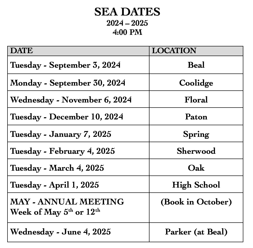 SEA Monthly Meetings